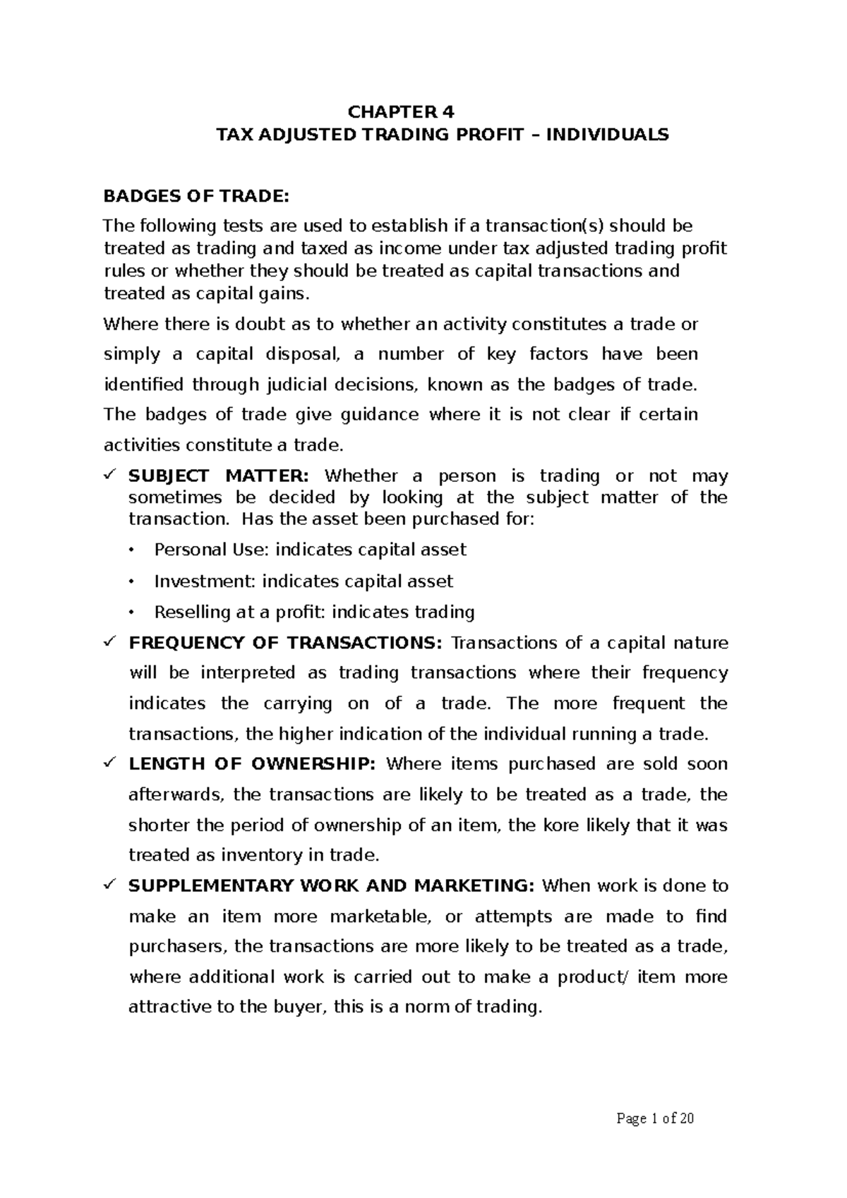 Chapter 4 - Tax Adjusted Trading Profit for Individuals - Studocu