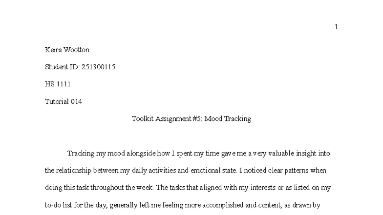 HS 1111 - Toolkit 5: Mood Tracking Assignment Insights - Studocu