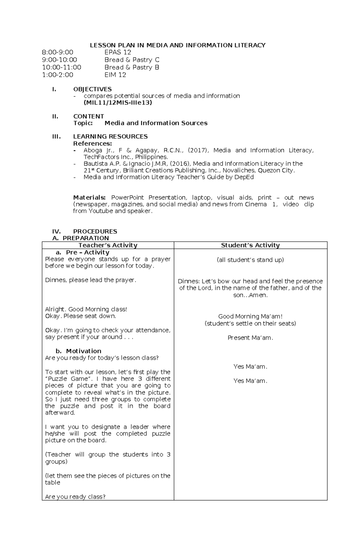 Lesson Plan in Media Sources for MIL11/12MIS-IIIe13 - Studocu
