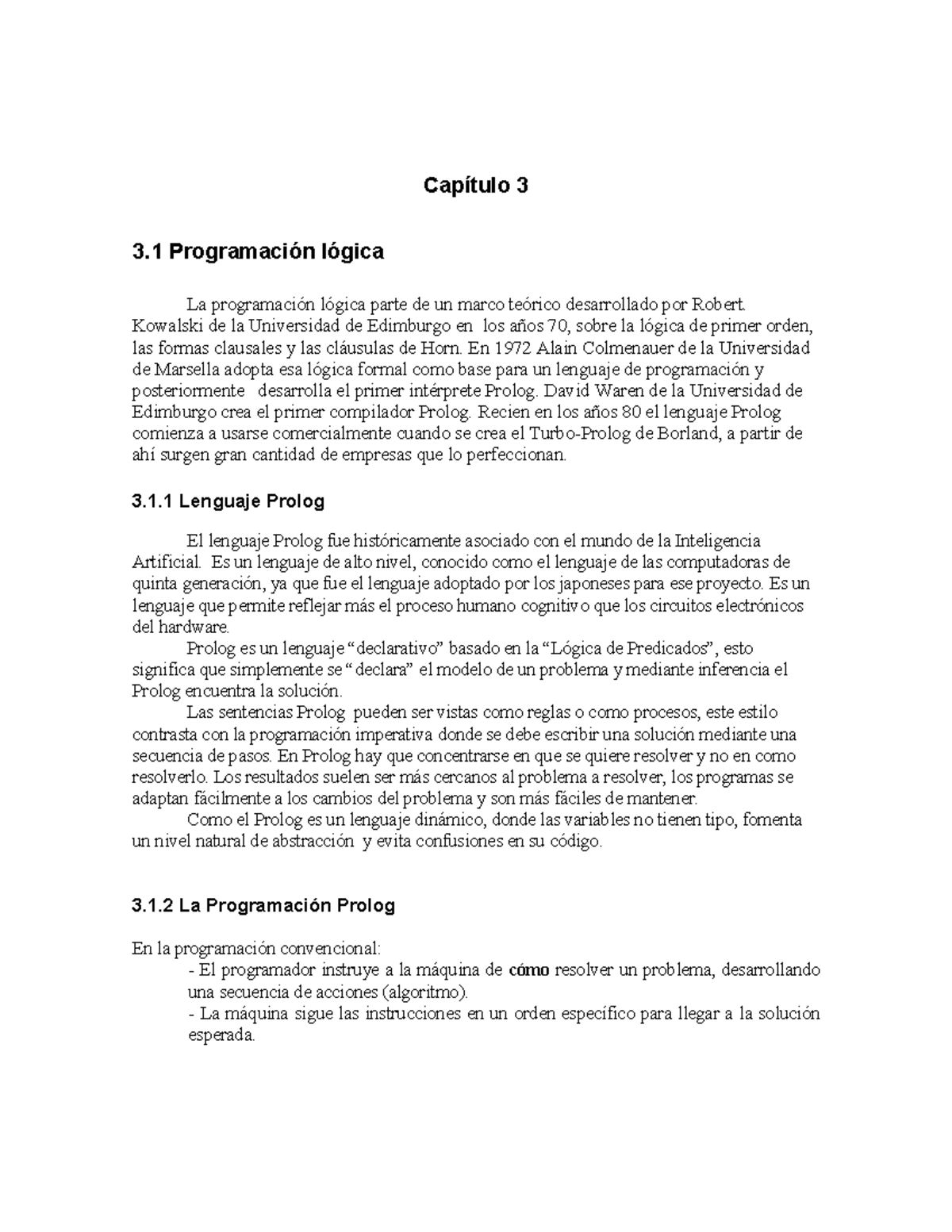 Apunte Cap 3 - Prolog - Capítulo 3 3 Programación lógica La ...