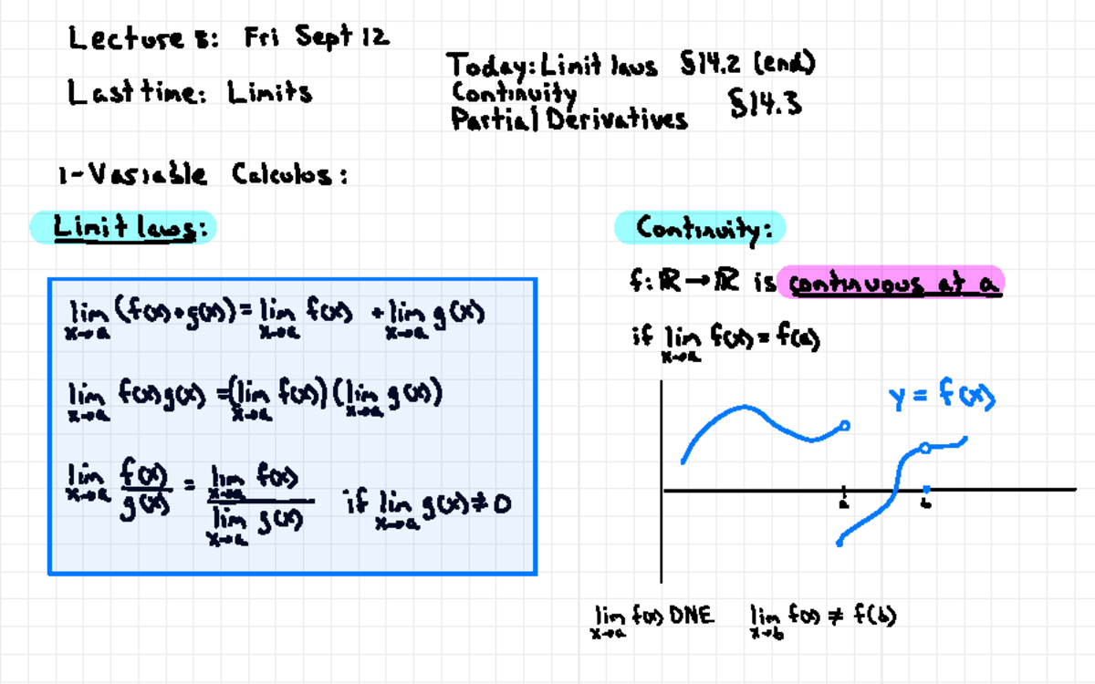 Calculus I Lecture Notes: Limit Laws & Continuity (Lecture 8) - Studocu