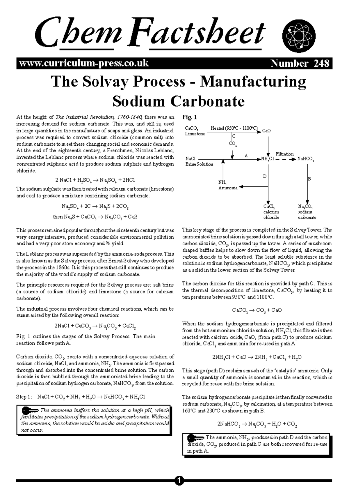 248 Solvay Process: Industrial Chemistry of Sodium Carbonate - Studocu