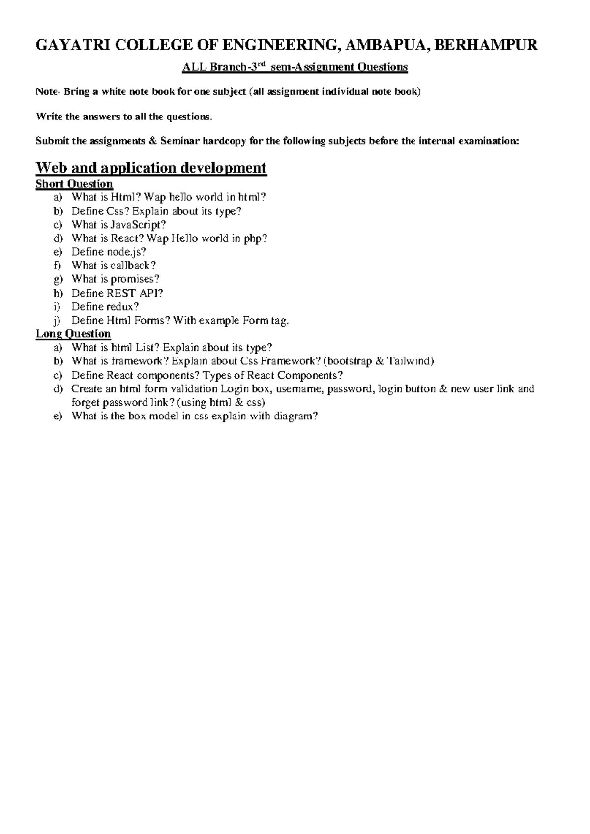 Web and Application Development Assignment - 3rd Sem - Studocu