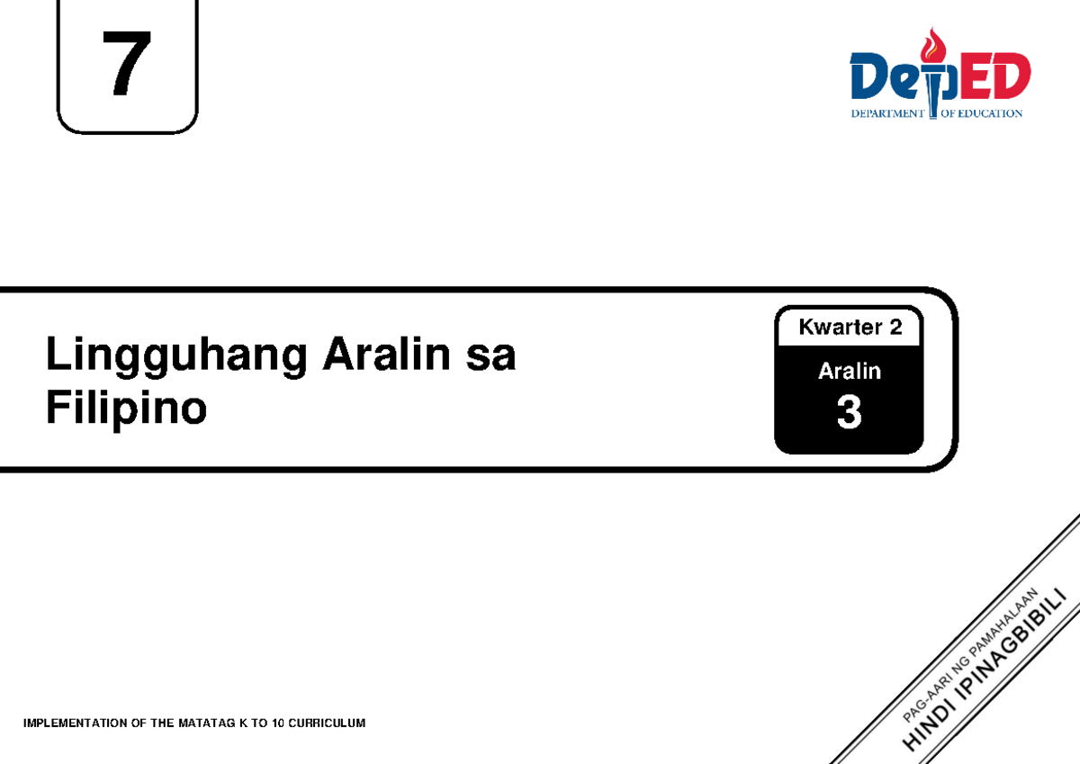 Filipino 7 Q2 Lesson 3: Implementing MATATAG K to 10 Curriculum - Studocu