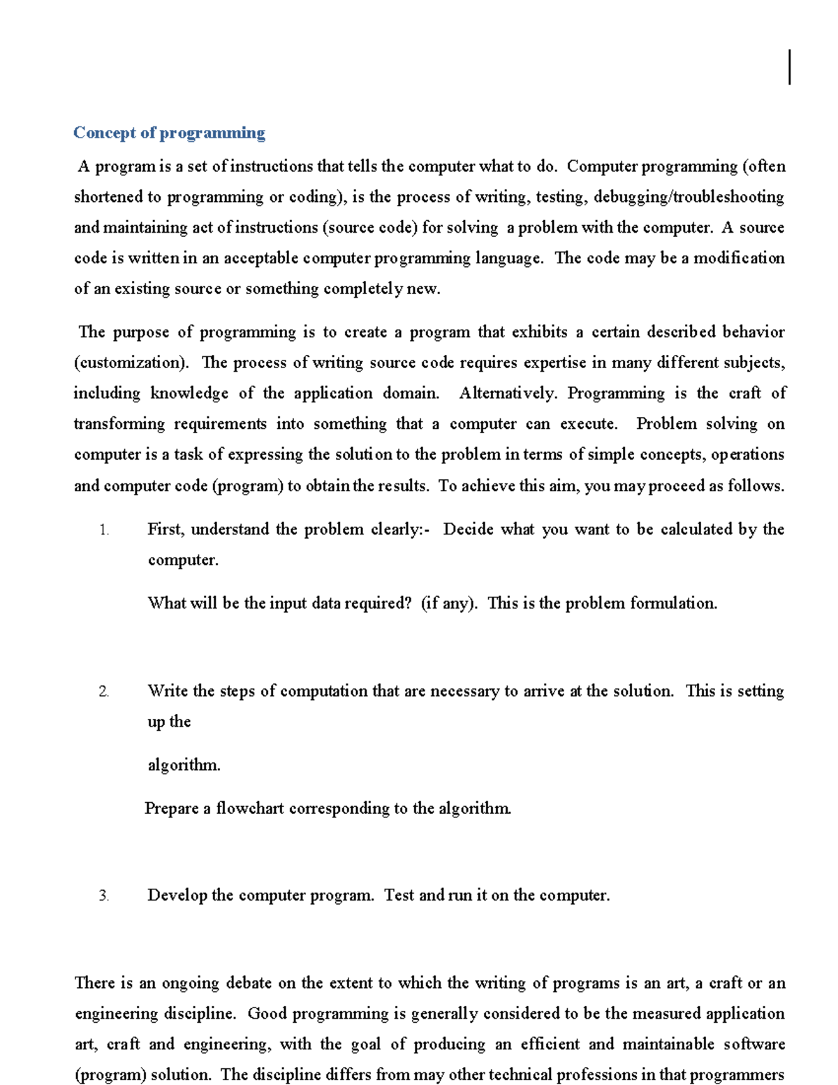 CSC117 - Basic introduction to programming - Concept of programming A ...