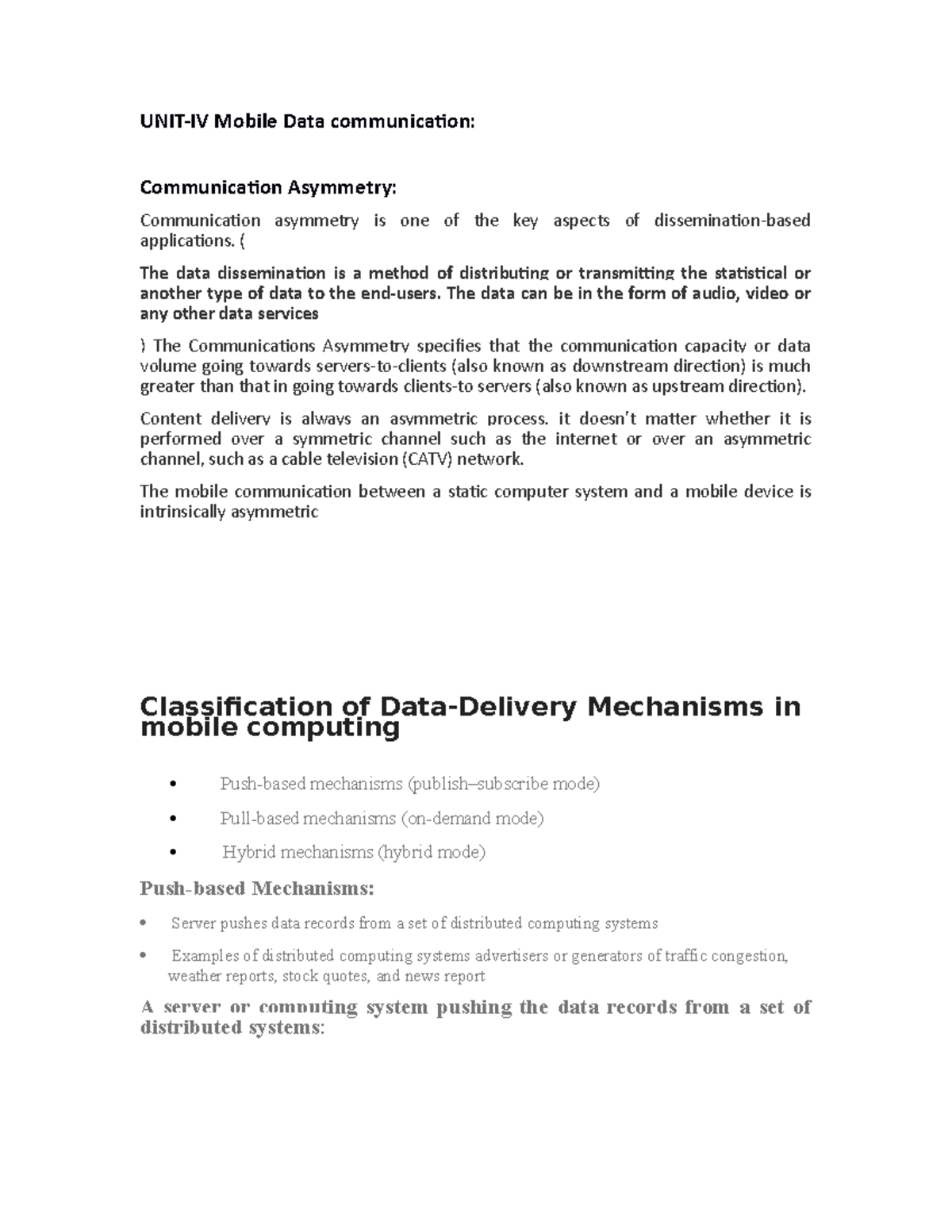 Unit 4 & 5: Mobile Data Communication and Operating Systems Overview - Studocu