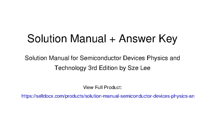 Semiconductor Devices Physics and Technology 3rd Ed. Solution Manual - Studocu