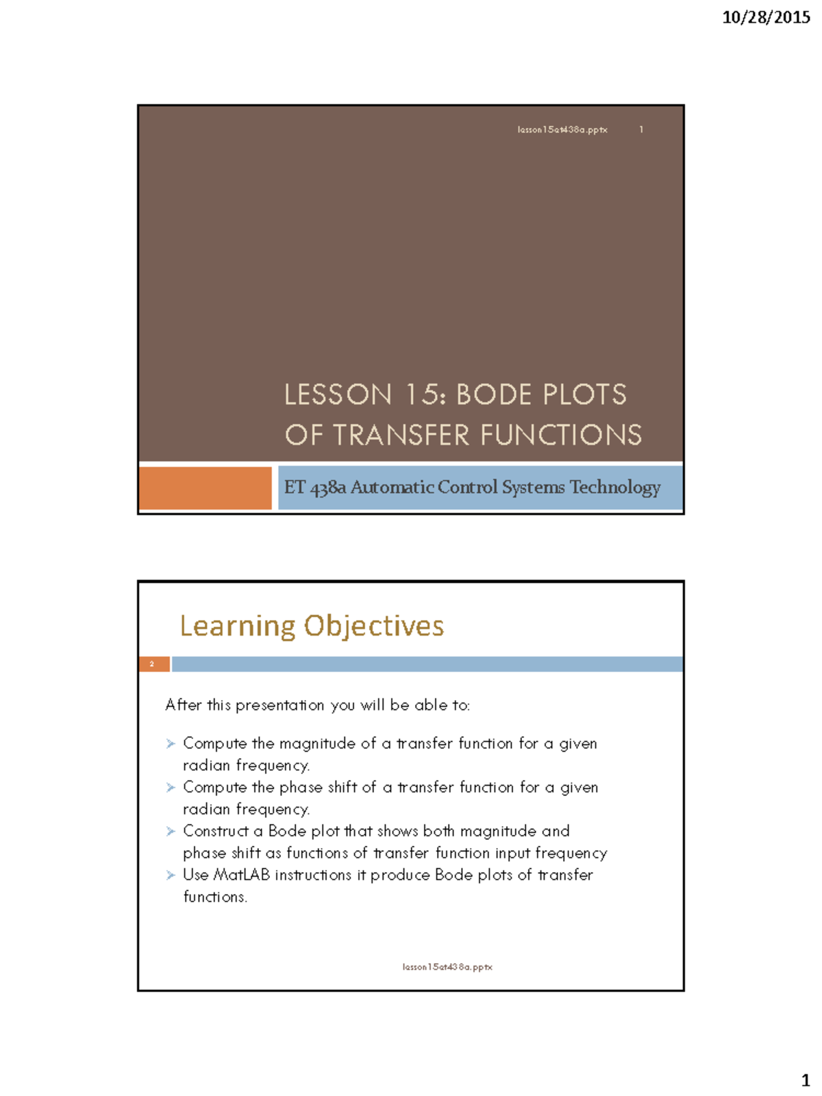 Lesson 15: Bode Plots of Transfer Functions for ET 438a - Studocu