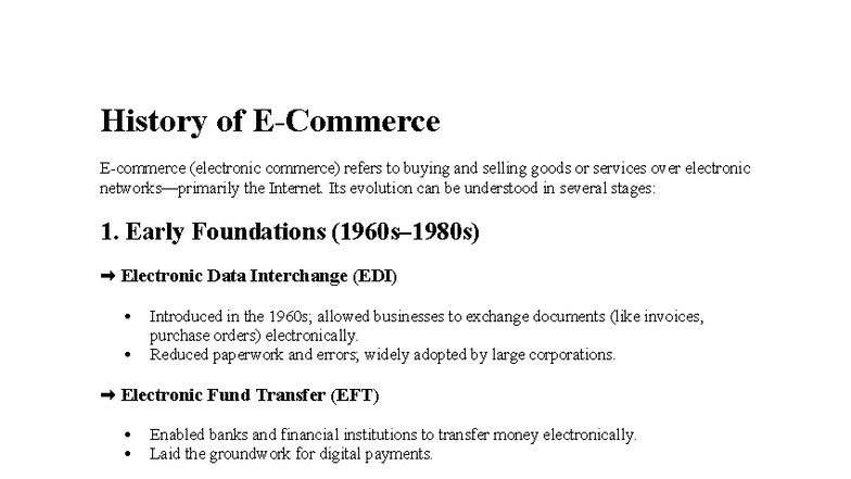 History of E-Commerce: Unit 1 Overview for BSC III - Studocu