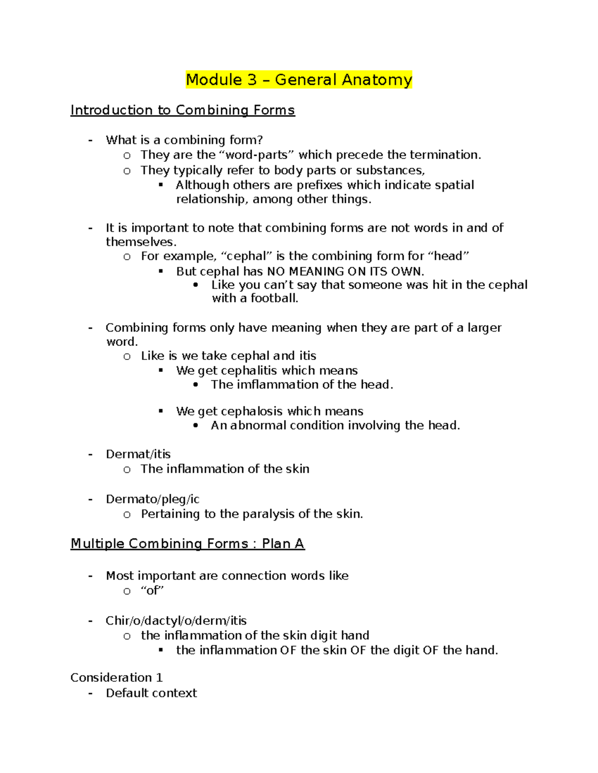 Module 3 - notes - Module 3 – General Anatomy Introduction to Combining ...