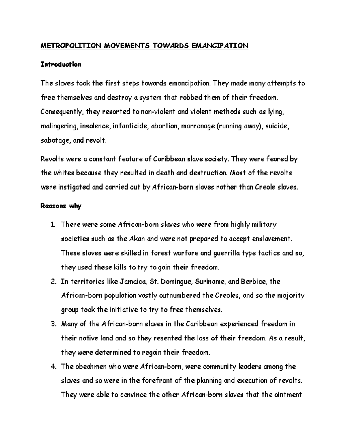 Grade 11 Notes - Theme 4: Metropolitan Movements Towards Emancipation ...