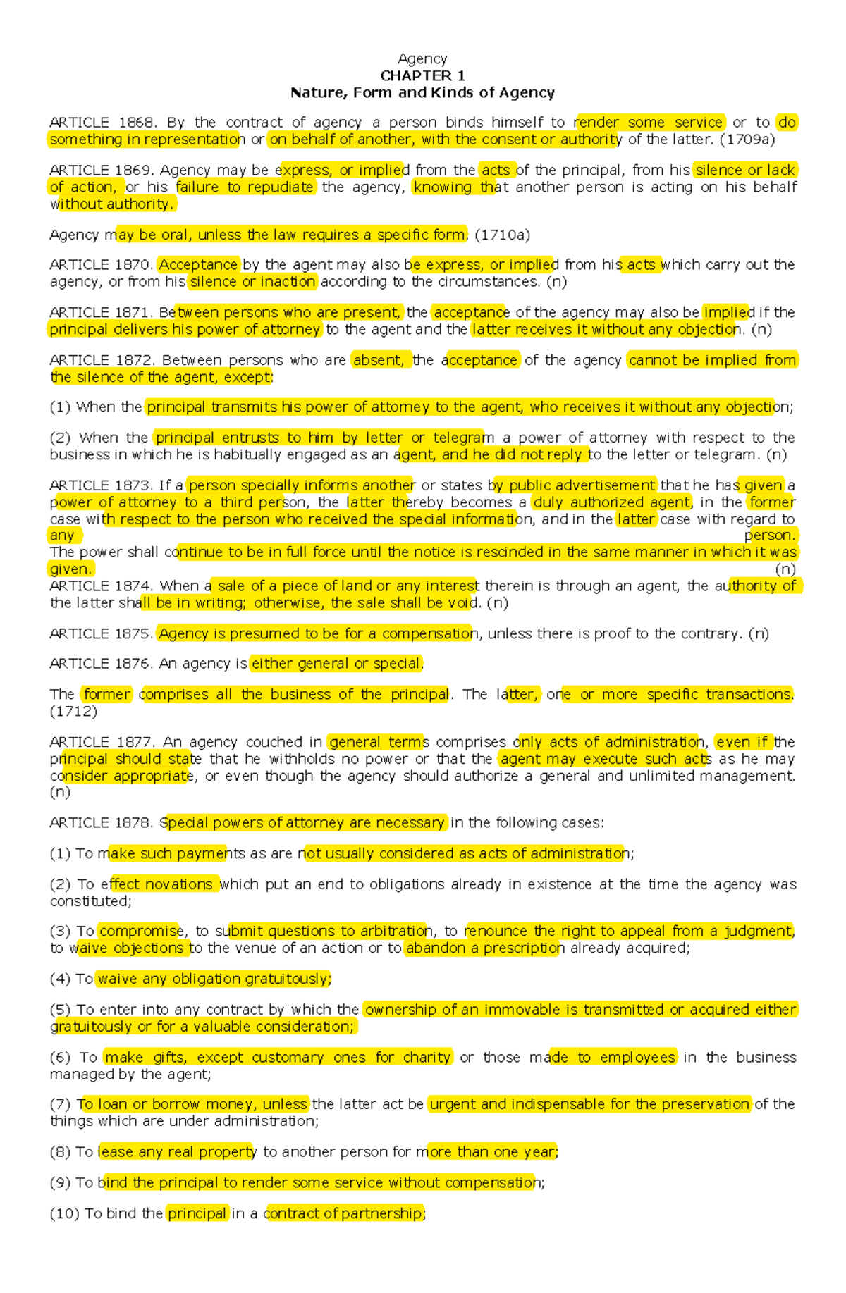 Agency Codal Provisions: Overview and Key Articles Explained - Studocu
