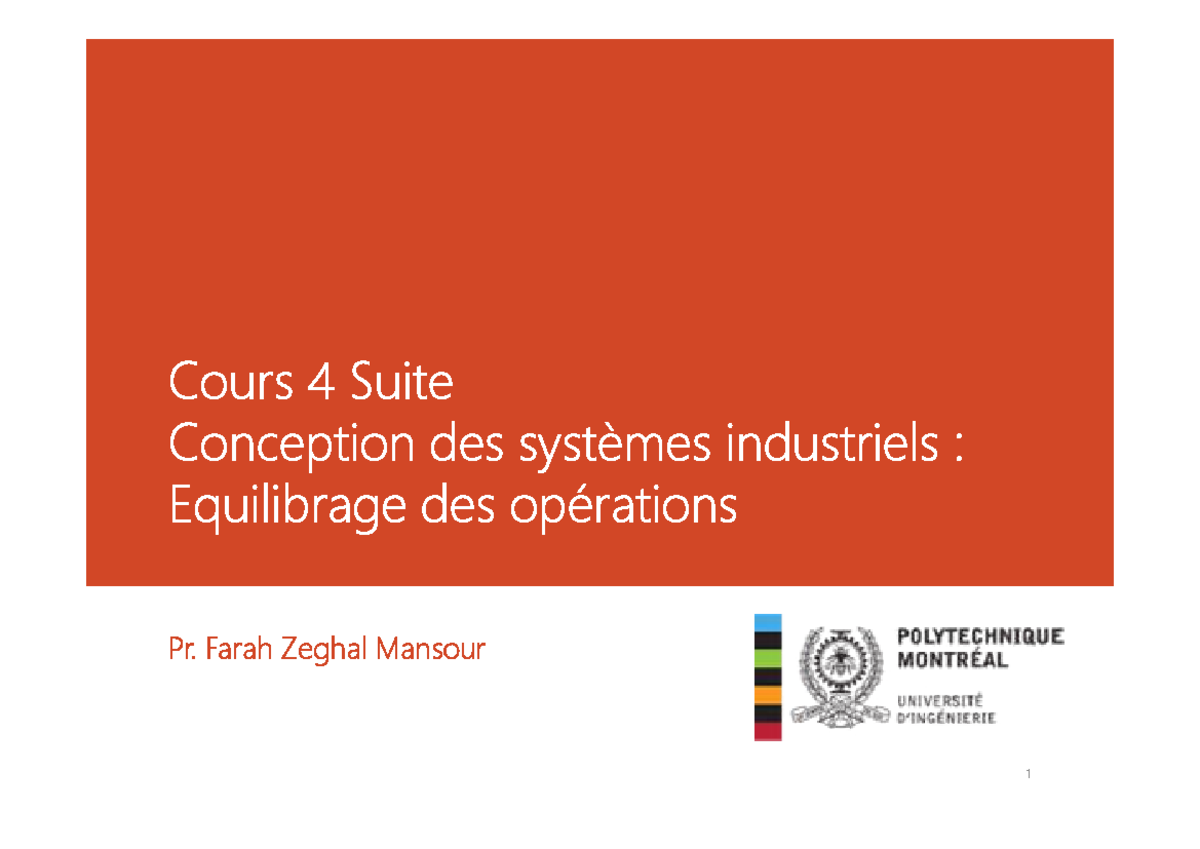 Séance 4 suite - Conception des systèmes industriels - Cours 4 Suite ...