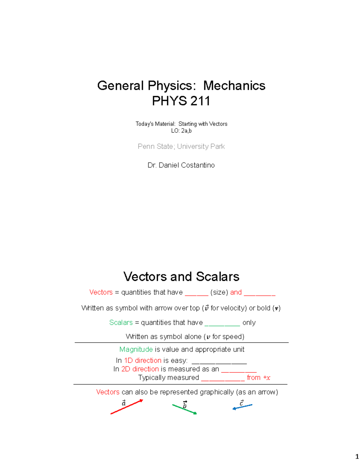 General Physics: Mechanics PHYS 211 Pre-Class 04 - Vectors Part 1 - Studocu