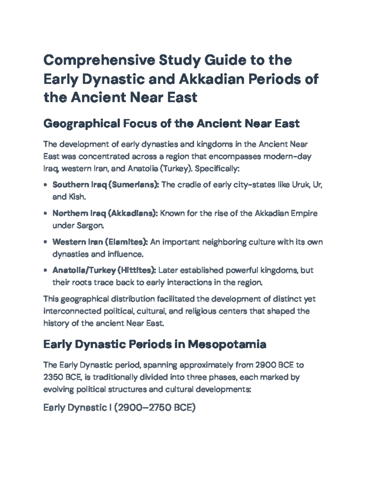 Comprehensive Study Guide on Early Dynastic & Akkadian Periods ...