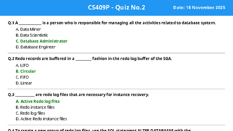 CS409P Quiz No.2 - Database Management Concepts and SQL - Studocu