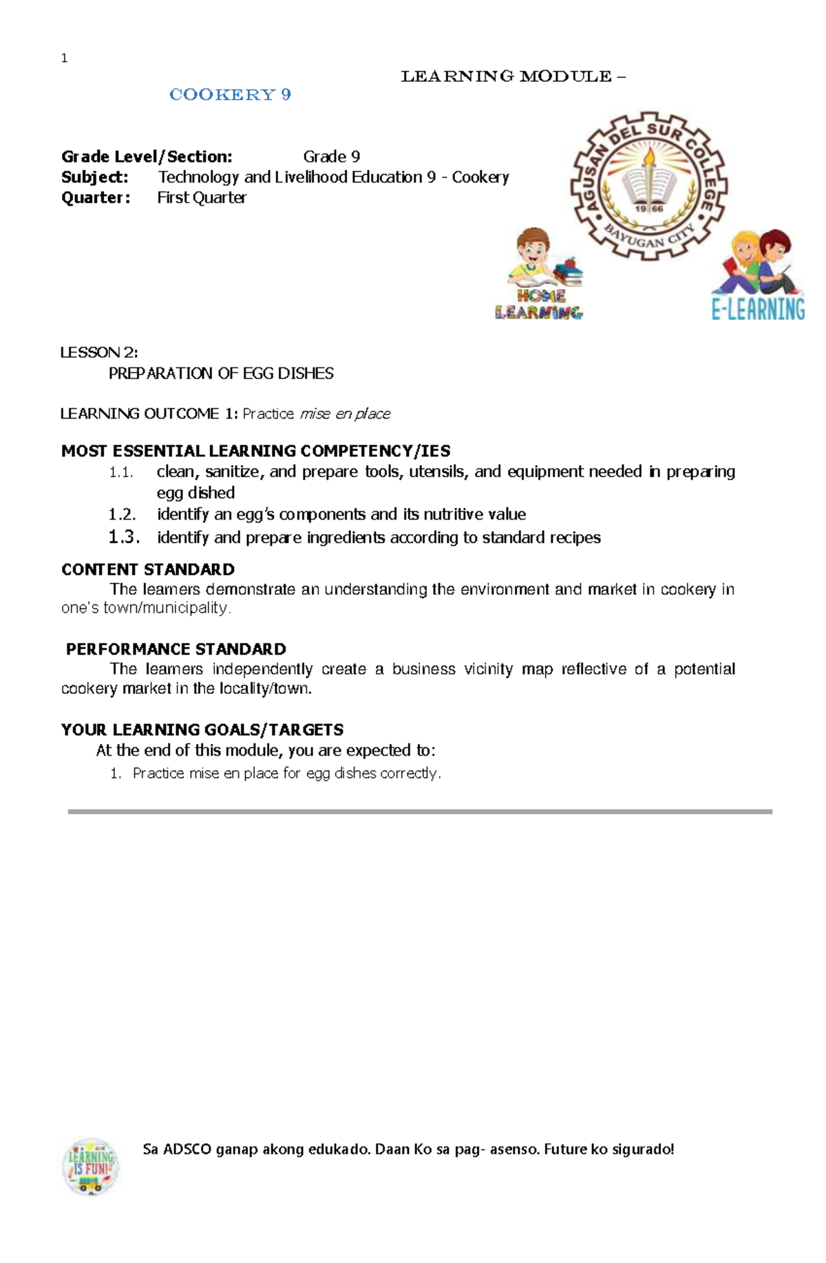 Cookery 9: Mastering Mise en Place for Egg Dishes - Lesson 2 - Studocu