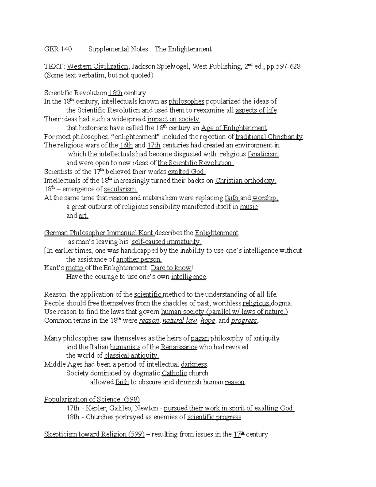 GER 140 Final Exam Notes: The Enlightenment and Its Impact - Studocu