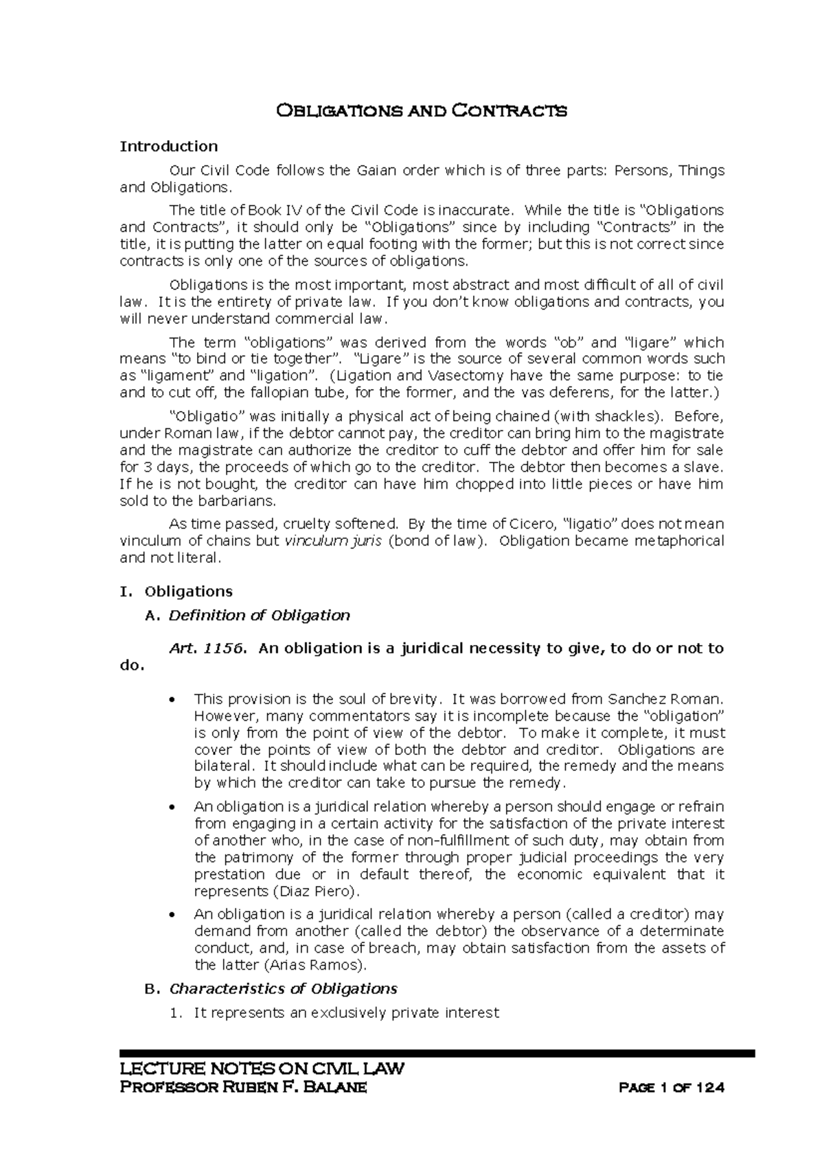 Lecture Notes on Civil Law: Obligations and Contracts (Law 101) - Studocu