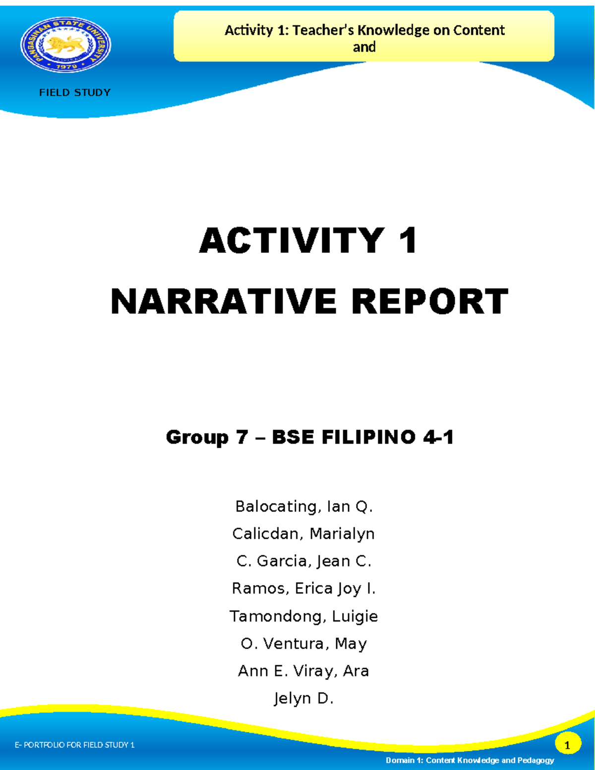 FS-1-Activity-1 Narrative Report on Teacher's Knowledge and Pedagogy ...