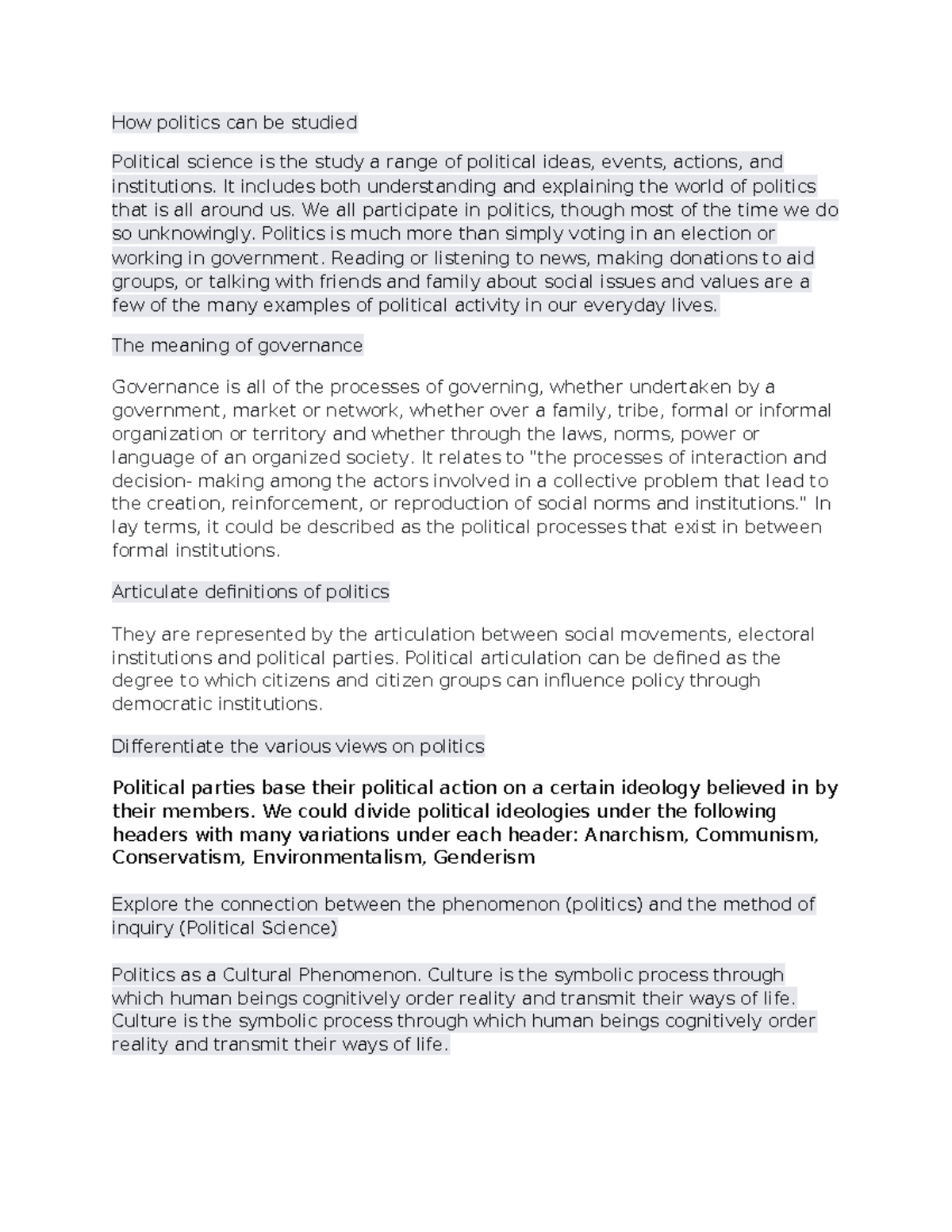 Political Science 101: Understanding Politics and Governance - Studocu