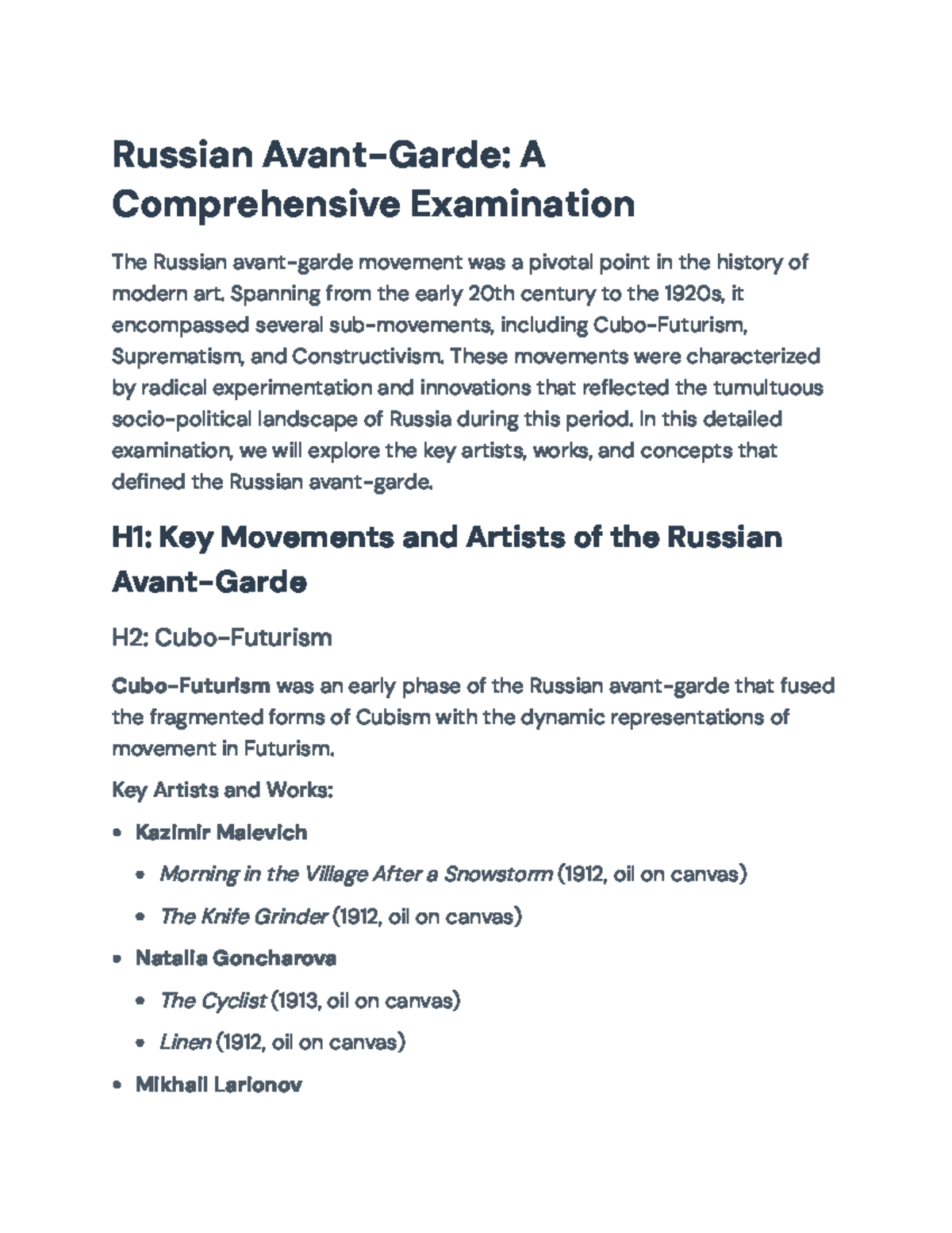 Russian Avant-Garde Art Movements: A Comprehensive Examination ...