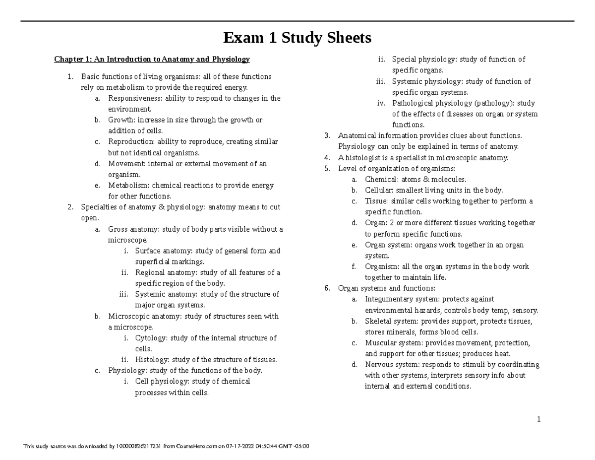 BIO1100 Exam 1 Study Sheets.docx 3 - Chapter 1: An Introduction to ...