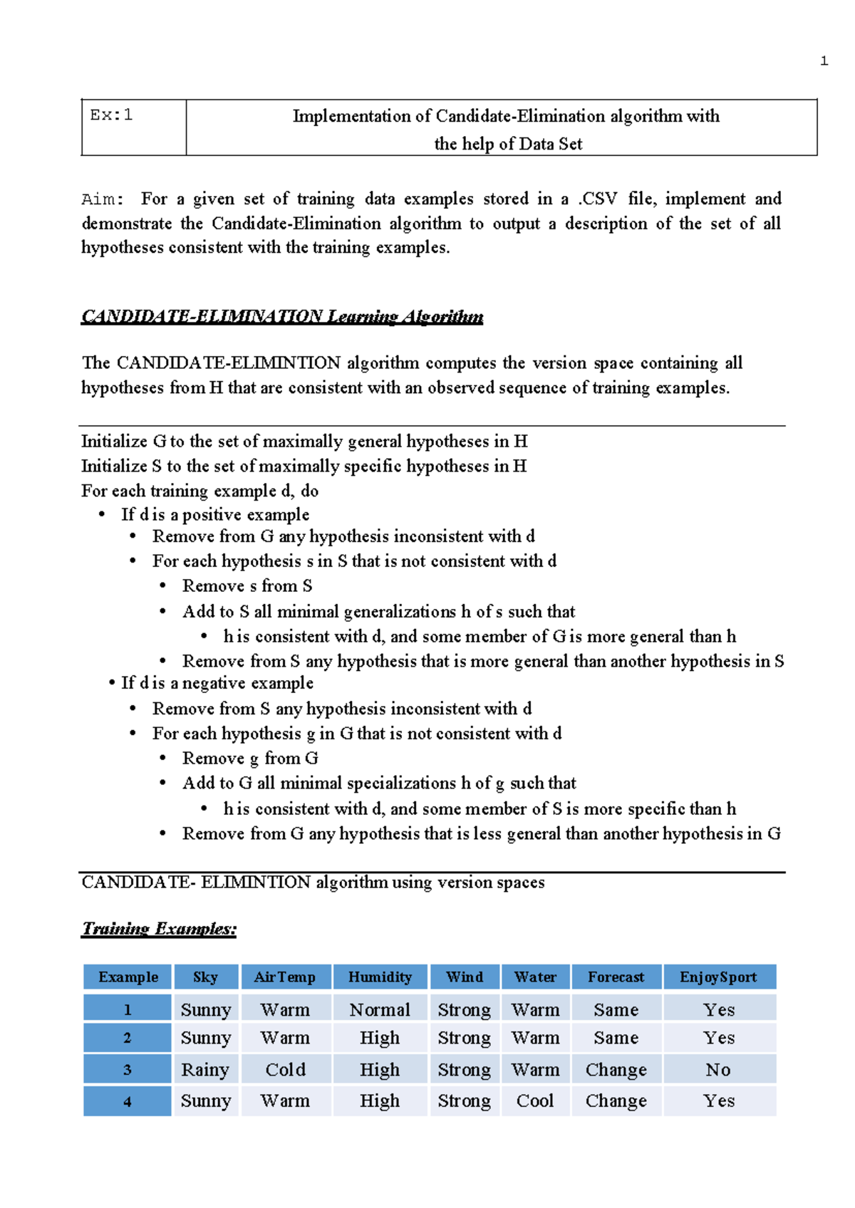 ML Lab Manual new - use it - Ex:1 Implementation of Candidate ...