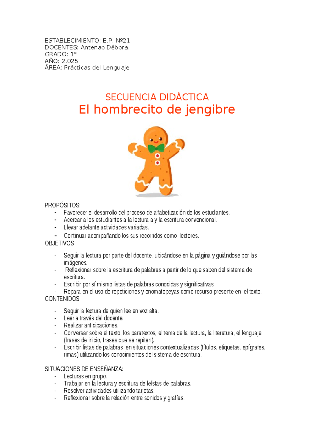 EL Hombrecito DE Jengibre - 1ERO - ESTABLECIMIENTO: E. Nº DOCENTES ...