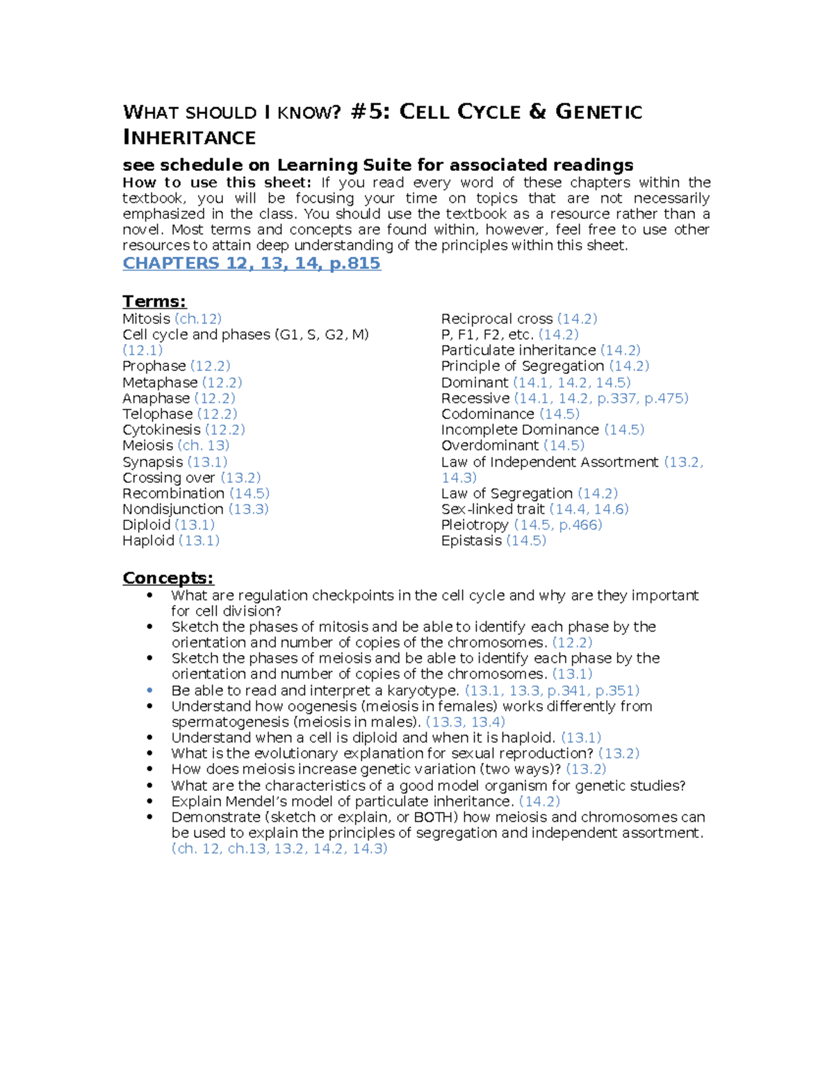 Genetics Study Guide: Cell Cycle & Inheritance (BIO 101) - Studocu