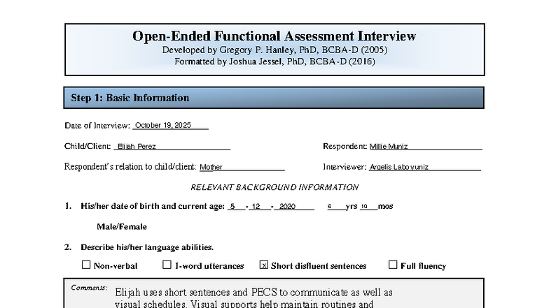 Open-Ended FAI: Functional Assessment Interview Summary (2025) - Studocu