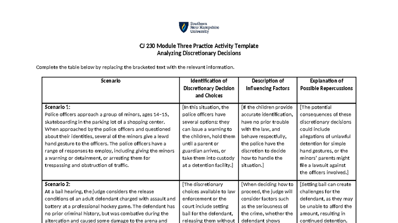 CJ 230 Module 3 Practice Activity: Analyzing Discretionary Decisions ...