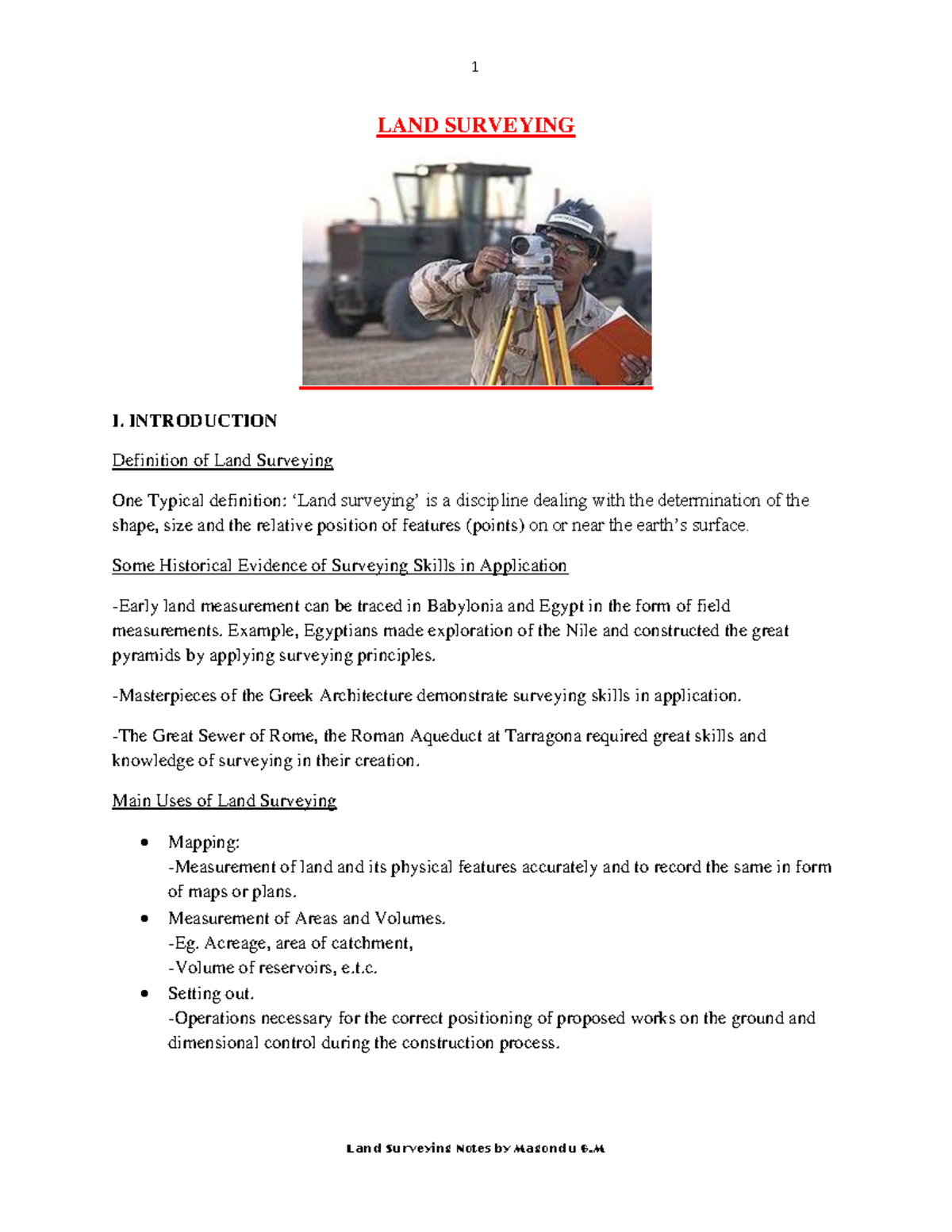 Introduction to Land Surveying: Essential Notes and Methods in ...