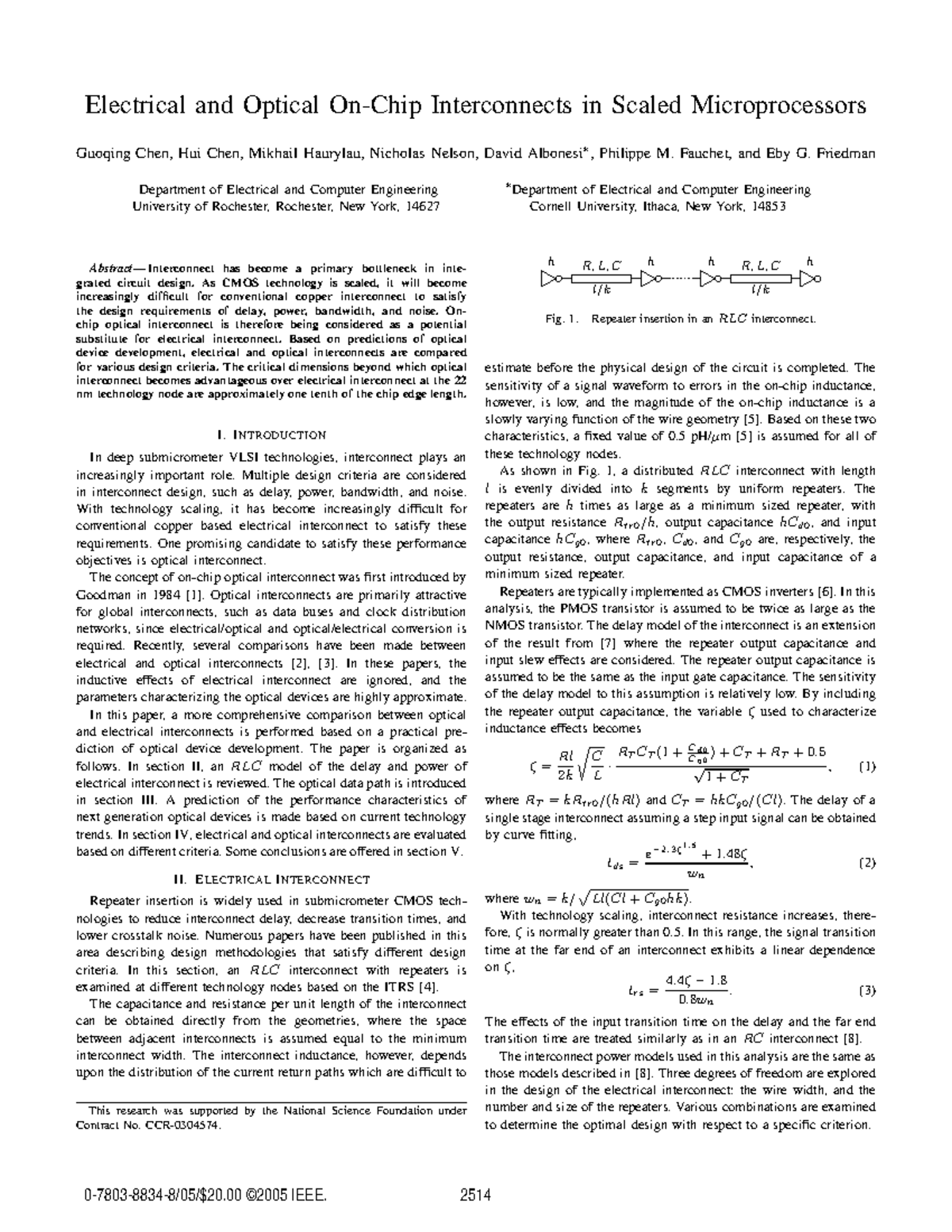 Iscas 05: Optical Interconnects vs. Electrical in Microprocessors - Studocu