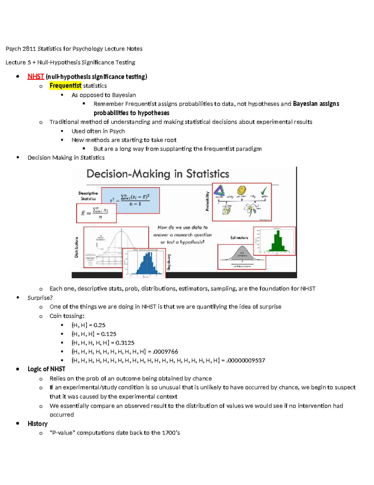 Lecture 5 + Null-Hypothesis Significance Testing - Psych 2811 ...