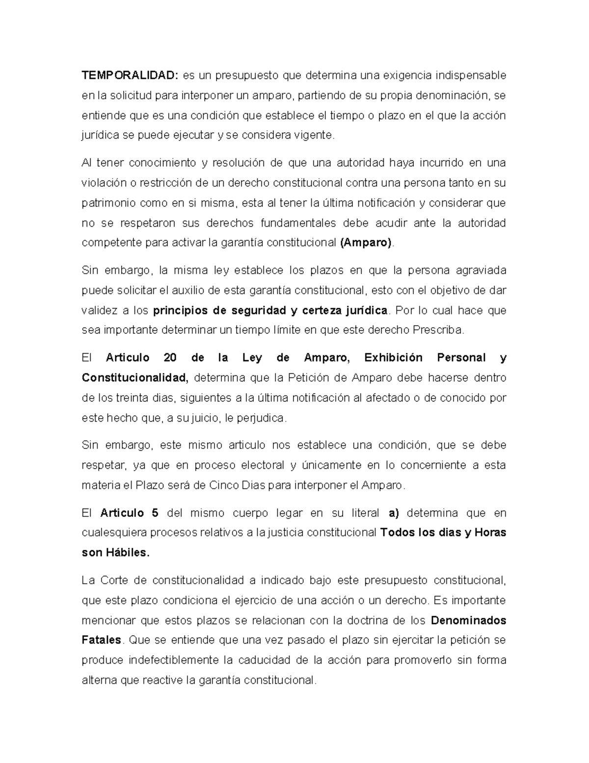Temporalidad en el Amparo: Plazos y Consideraciones Legales - Studocu