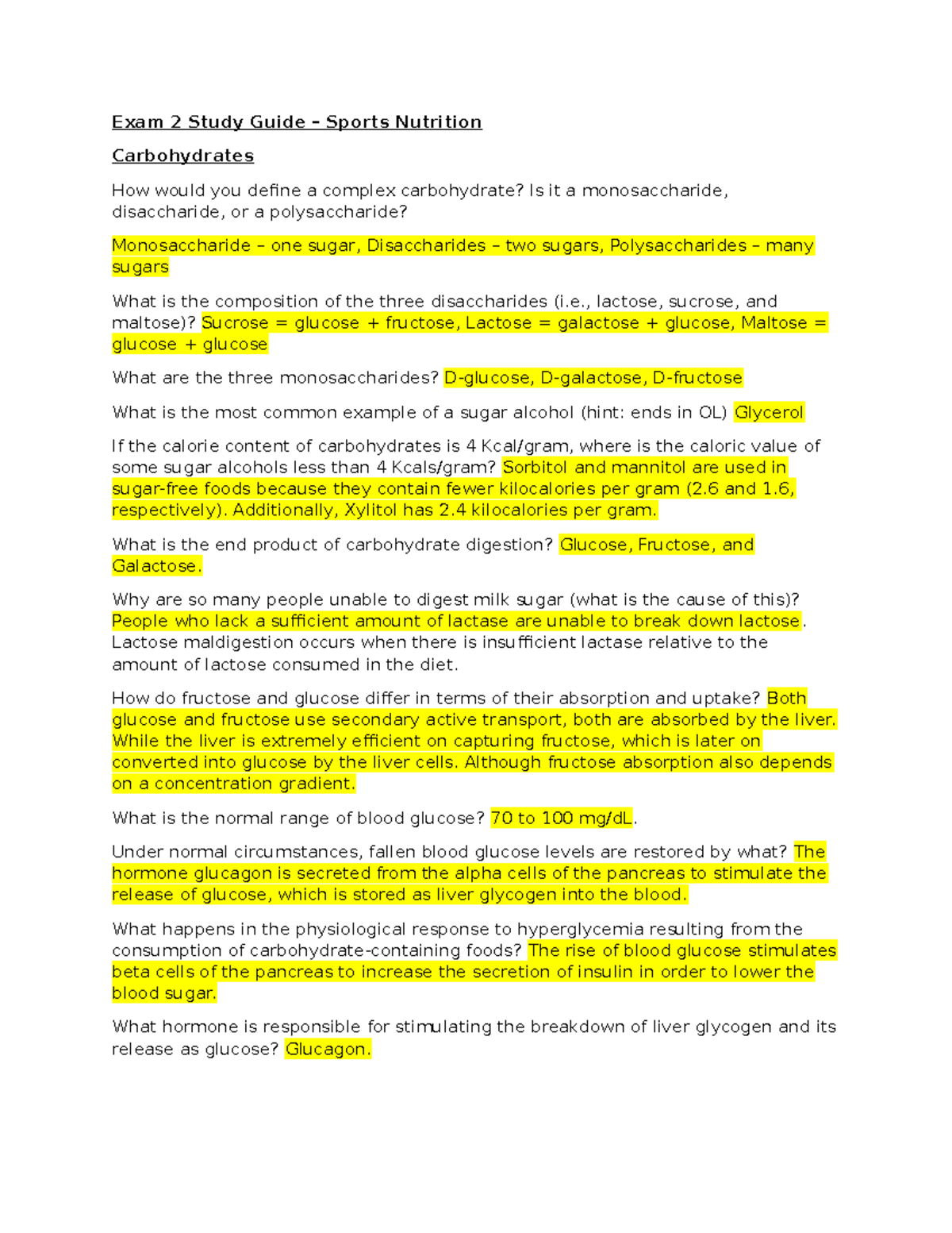 Exam 2 Study Guide – Sports Nutrition Overview and Key Concepts - Studocu
