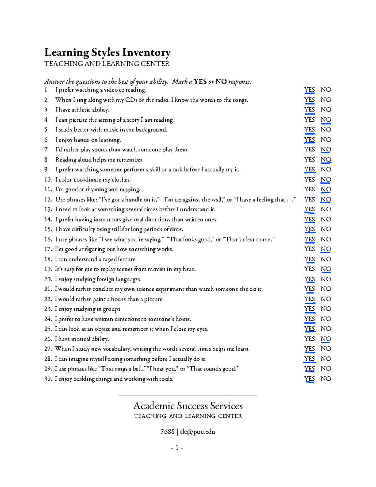 Learning Styles Inventory - UED 7688 Academic Services Guide - Studocu
