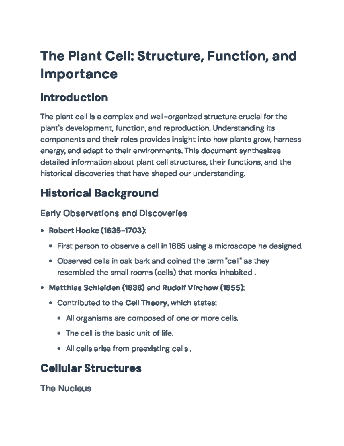 Plant Cell Biology: Structure, Function, and Historical Insights - The ...