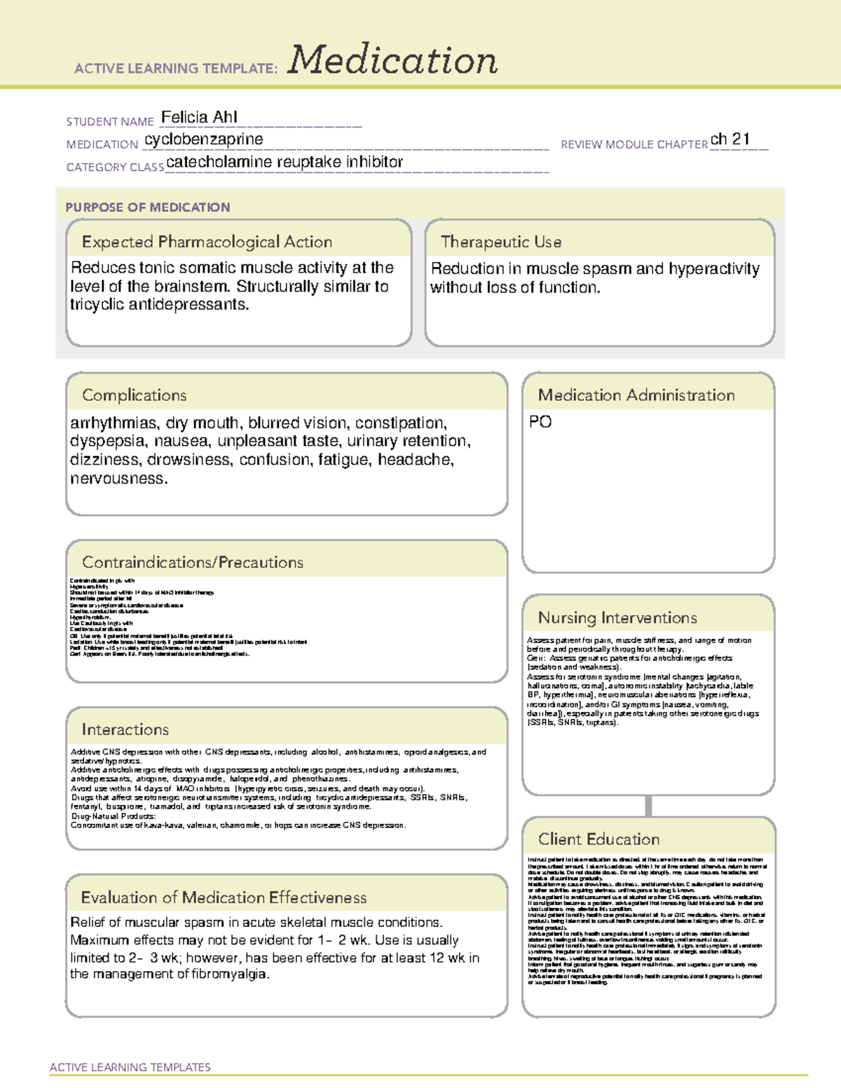 Cyclobenzaprine - drug cards - ACTIVE LEARNING TEMPLATES Medication ...