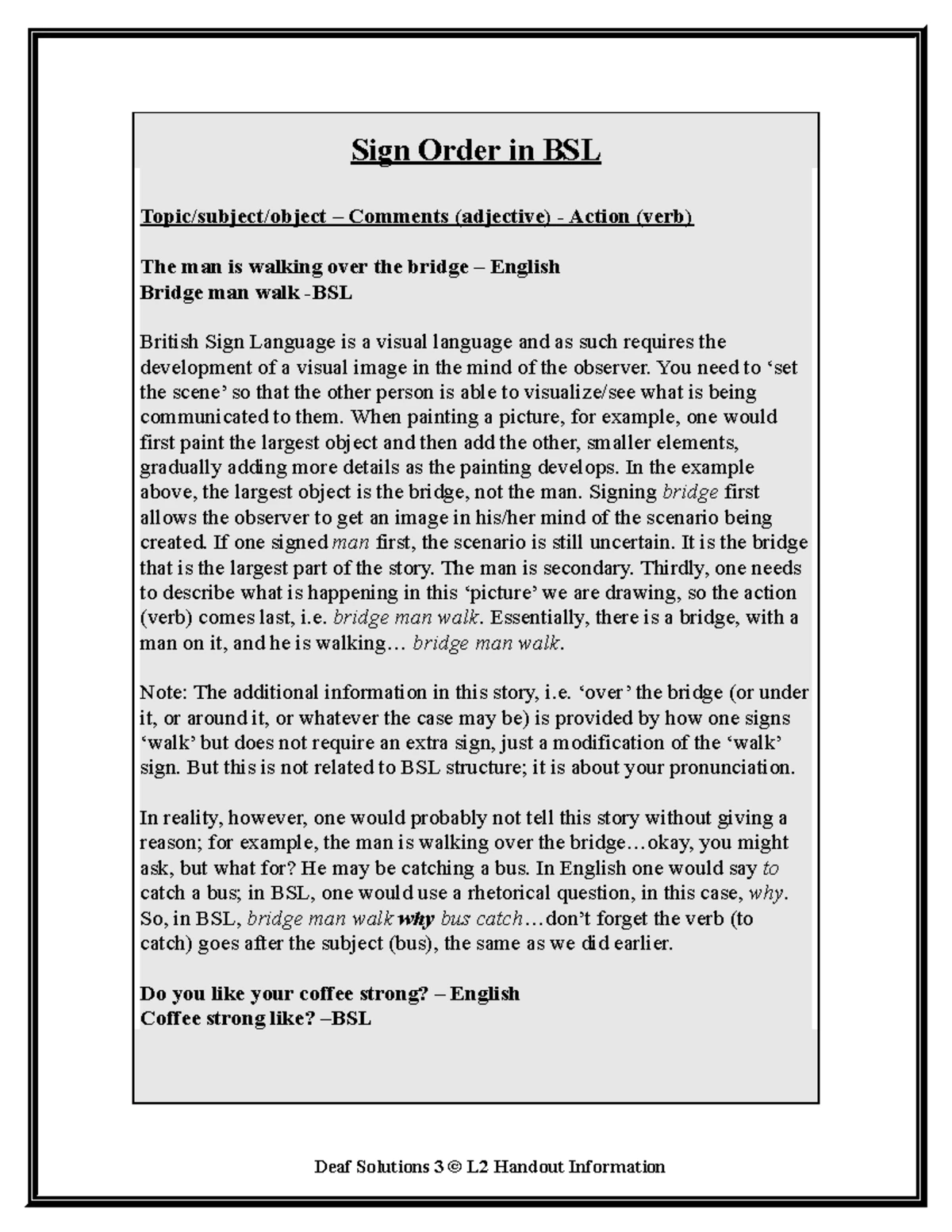 Question forms - practice sheet - Introduction to BSL Session Three ...