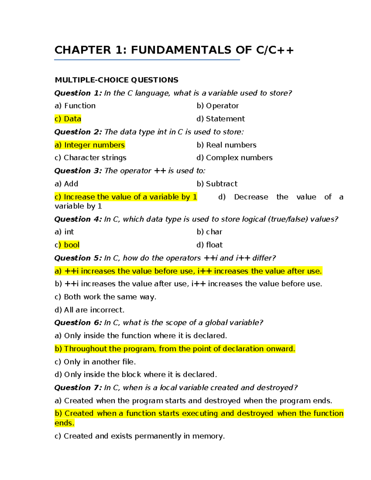 APPLIED PROGRAMMING - EXERCISE CHAPTER 1: FUNDAMENTALS OF C - Studocu