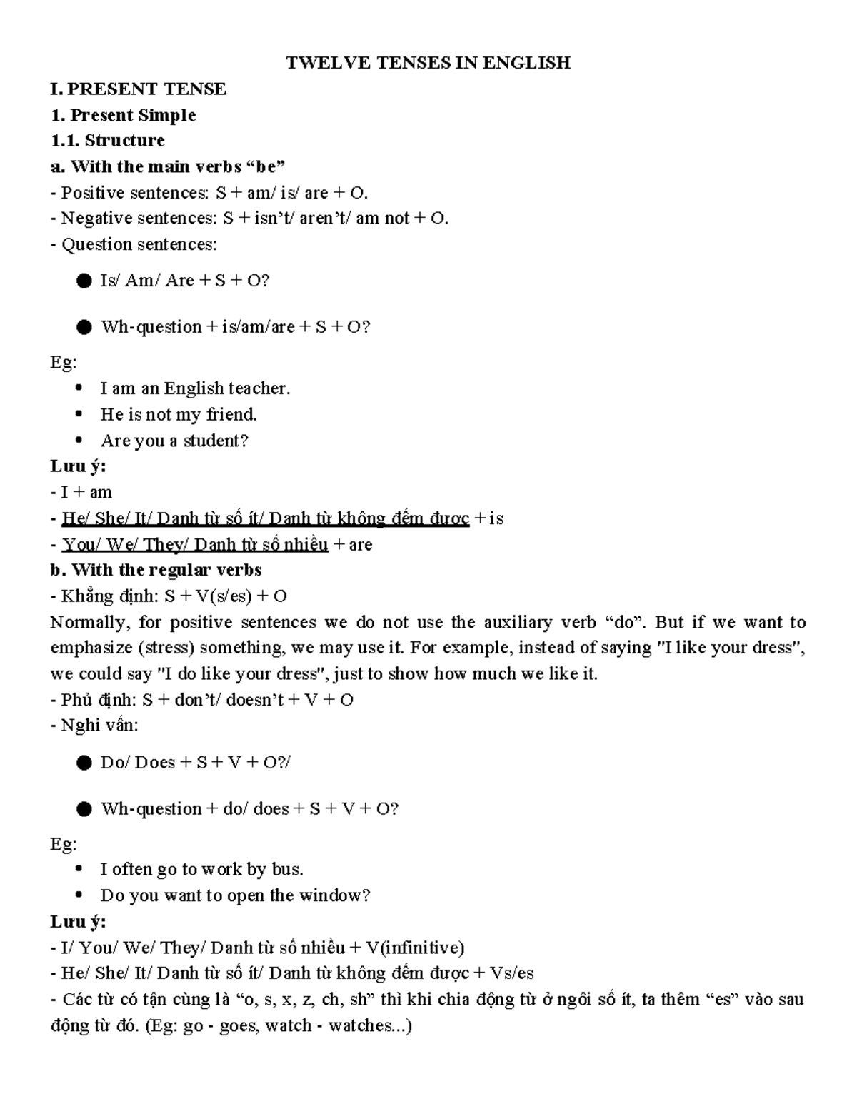 Twelve Tenses in English: Comprehensive Guide for ESL Learners - Studocu
