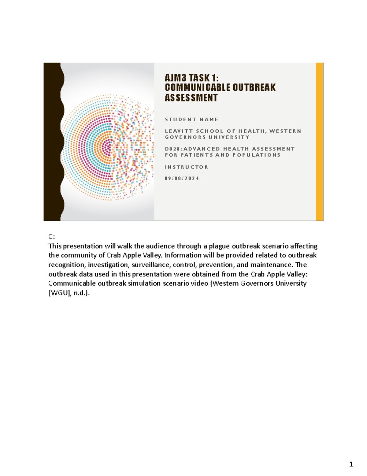 WGU D028 AJM3 Plague Outbreak Simulation: Crab Apple Valley ...