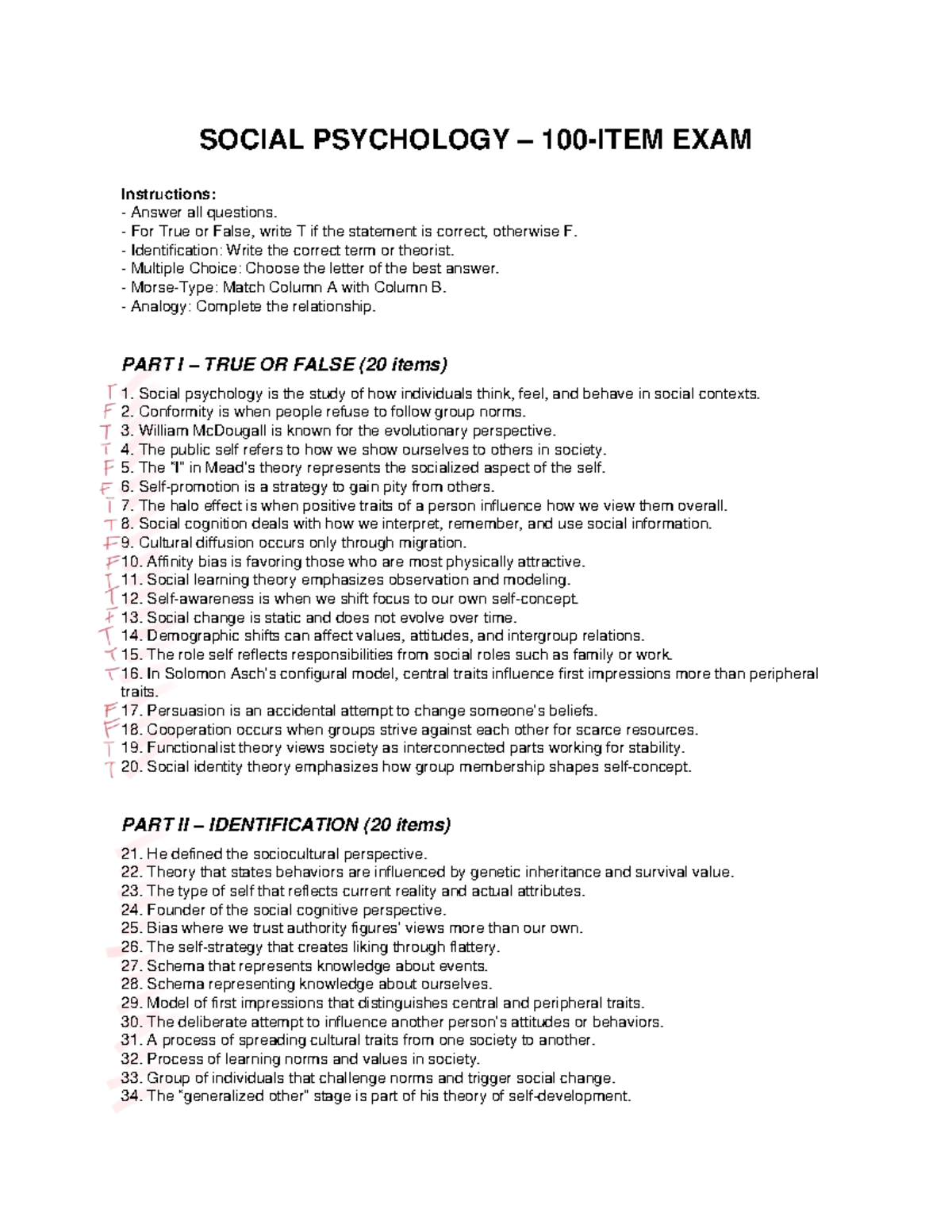 SOCIAL PSYCHOLOGY EXAM: Comprehensive Review and Practice Questions ...