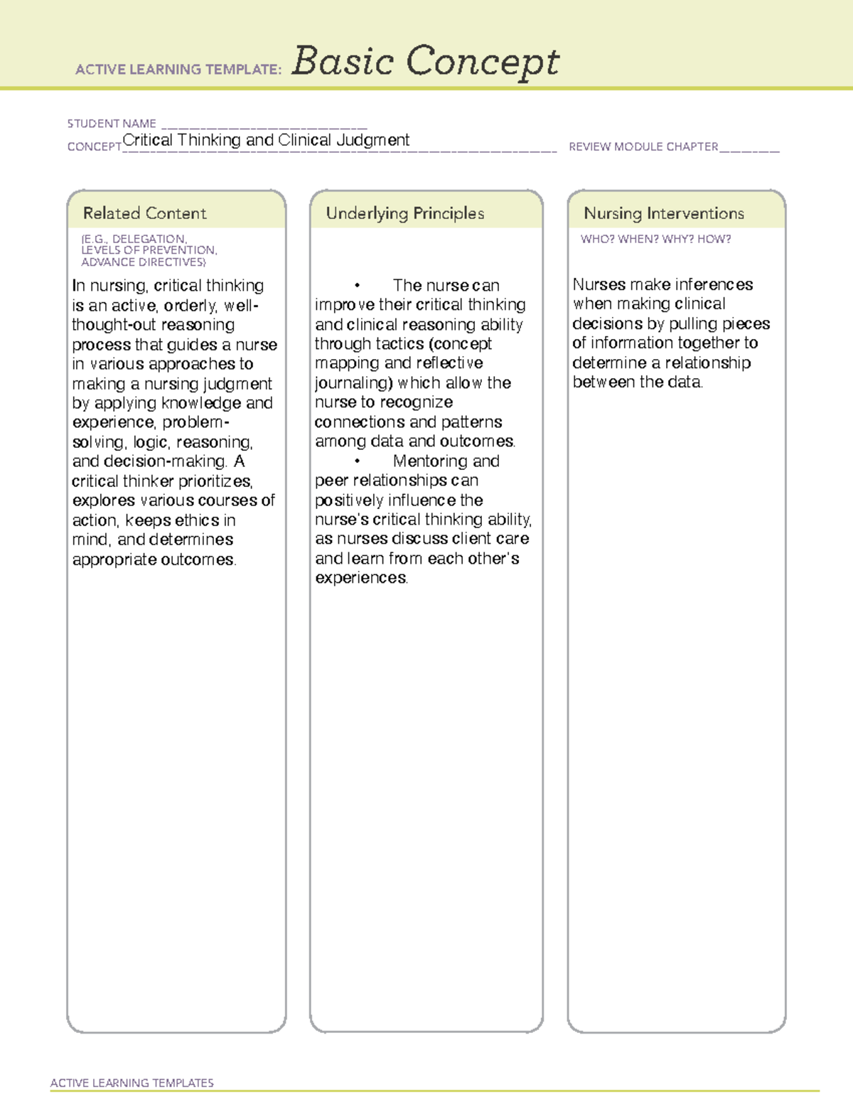 Active Learning Template: Critical Thinking & Clinical Judgment in ...