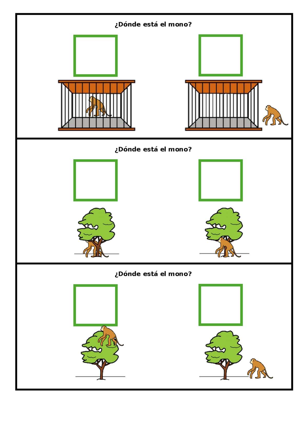 Conceptos espaciales - Lenguaje - ¿Dónde está el mono? ¿Dónde está el ...