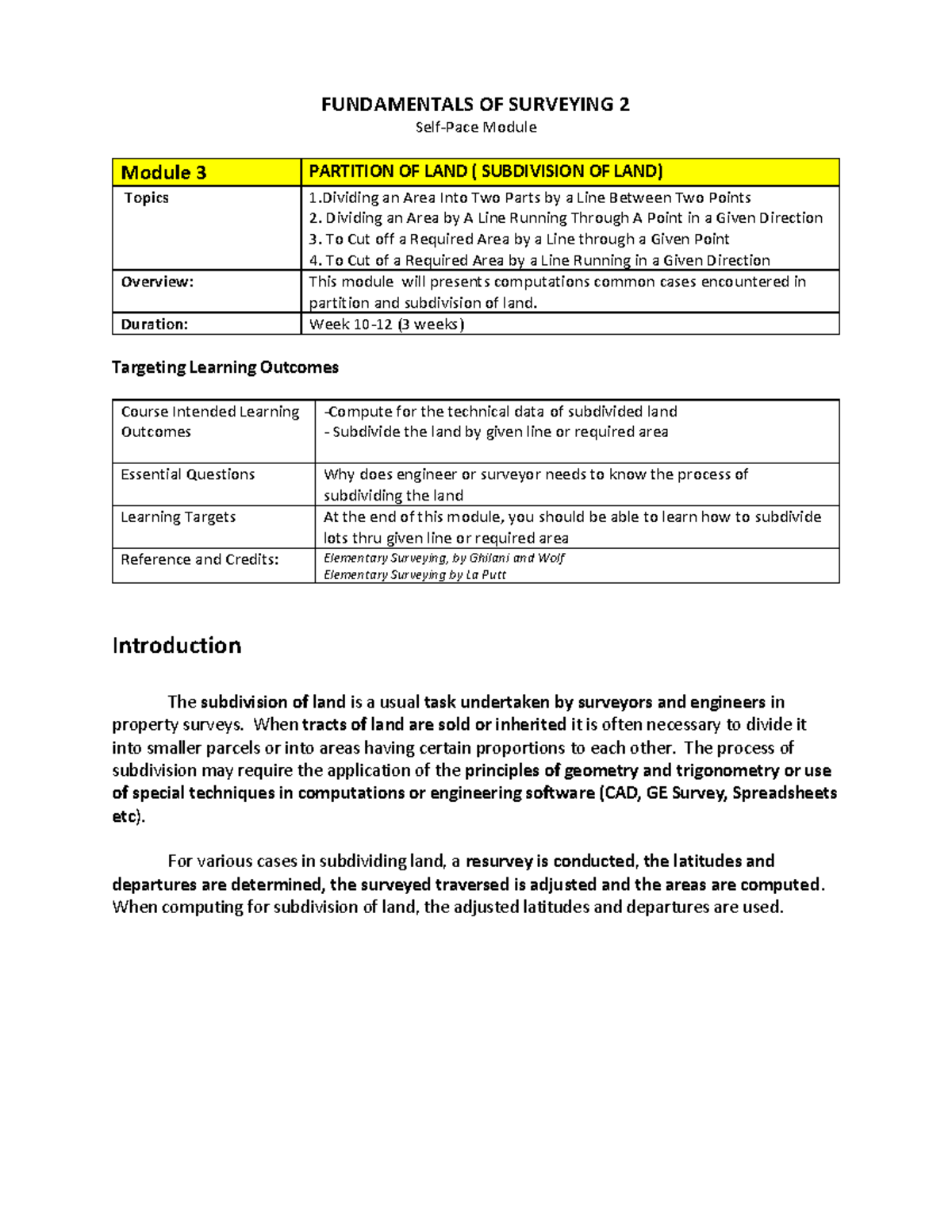 Module 3: Partition of Land Techniques for Surveying (05272022) - Studocu