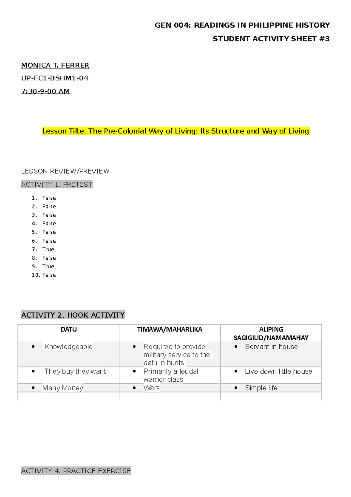 GEN004 Lesson 3 4 5 Monica BSHM1 04 - GEN 004: READINGS IN PHILIPPINE ...