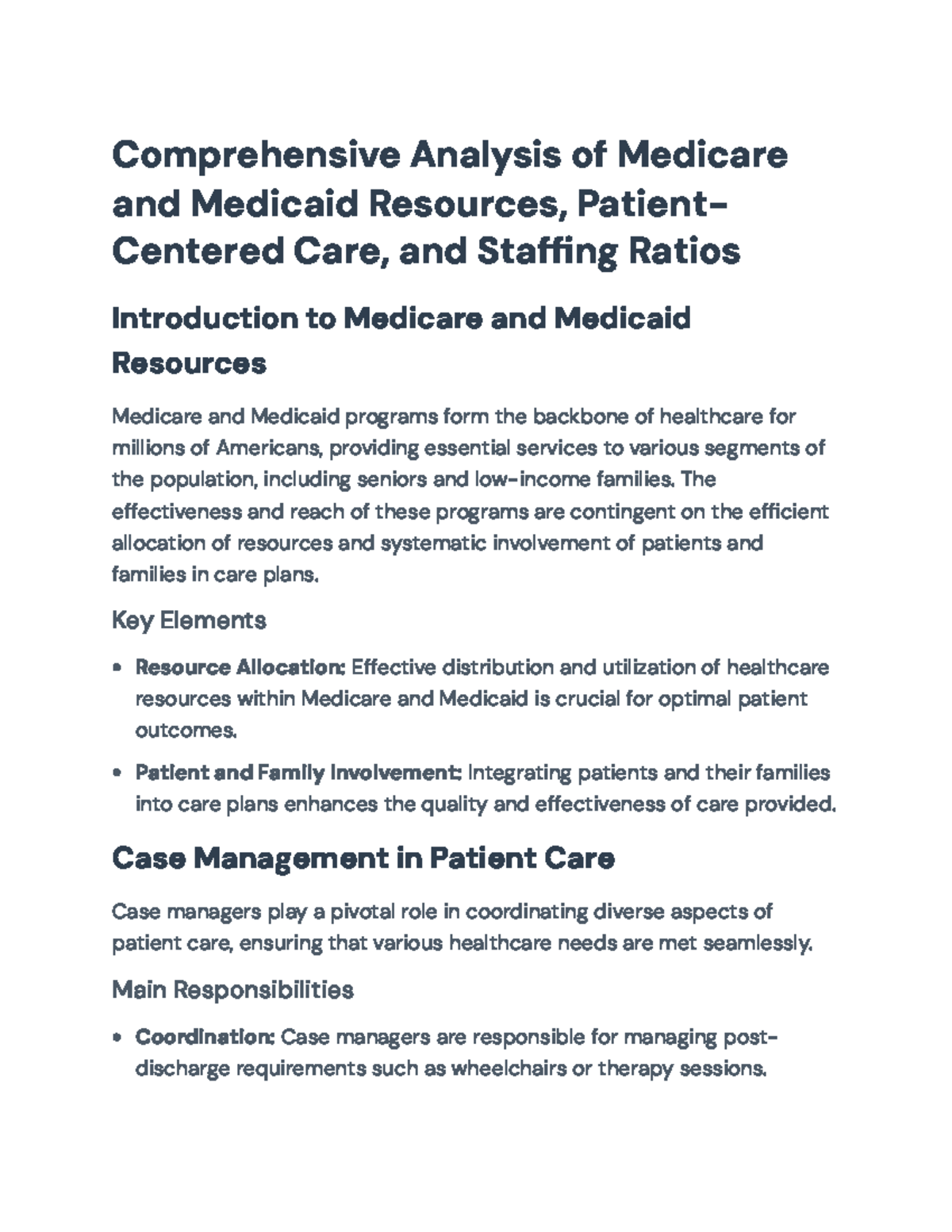 Comprehensive Analysis of Medicare & Medicaid Resources and Care ...